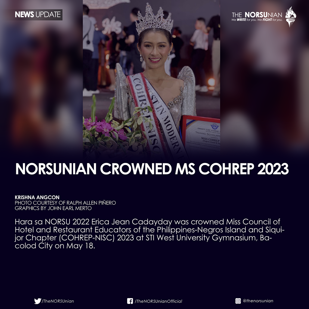 Norsunian crowned Ms COHREP 2023. Article by Krishna Angcon | by The NORSUnian | Medium