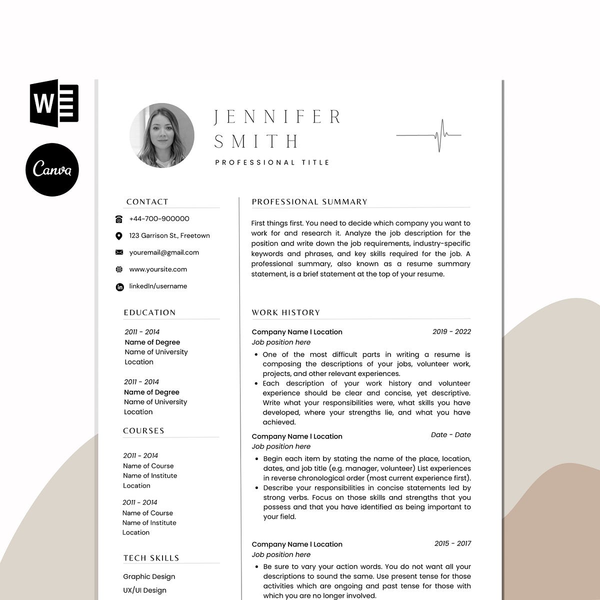 Modern Resume Template For Google Docs, Word, Pages | 1–2 Page Resume Template With Photo, Word ...