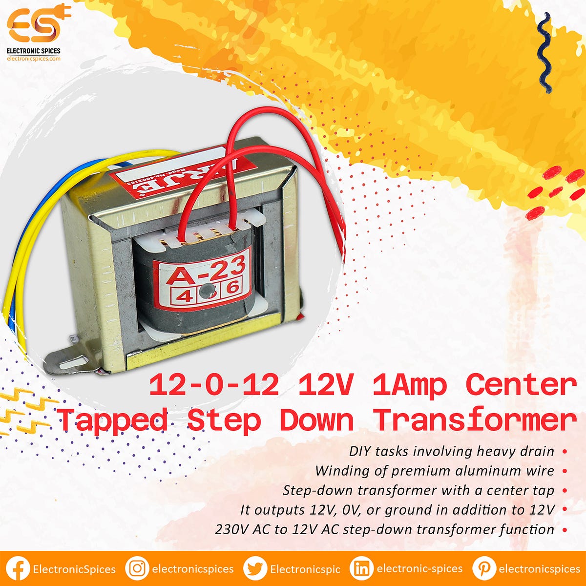 12–0–12 12V 1Amp Center Tapped Step Down Transformer | by Electronic ...