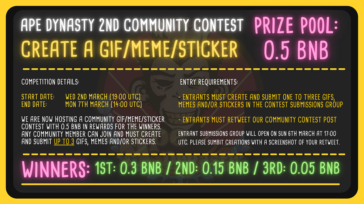 b ️COMMUNITY GIF/MEME/STICKER CONTEST IS LIVE ️ - ApeDynasty - Medium