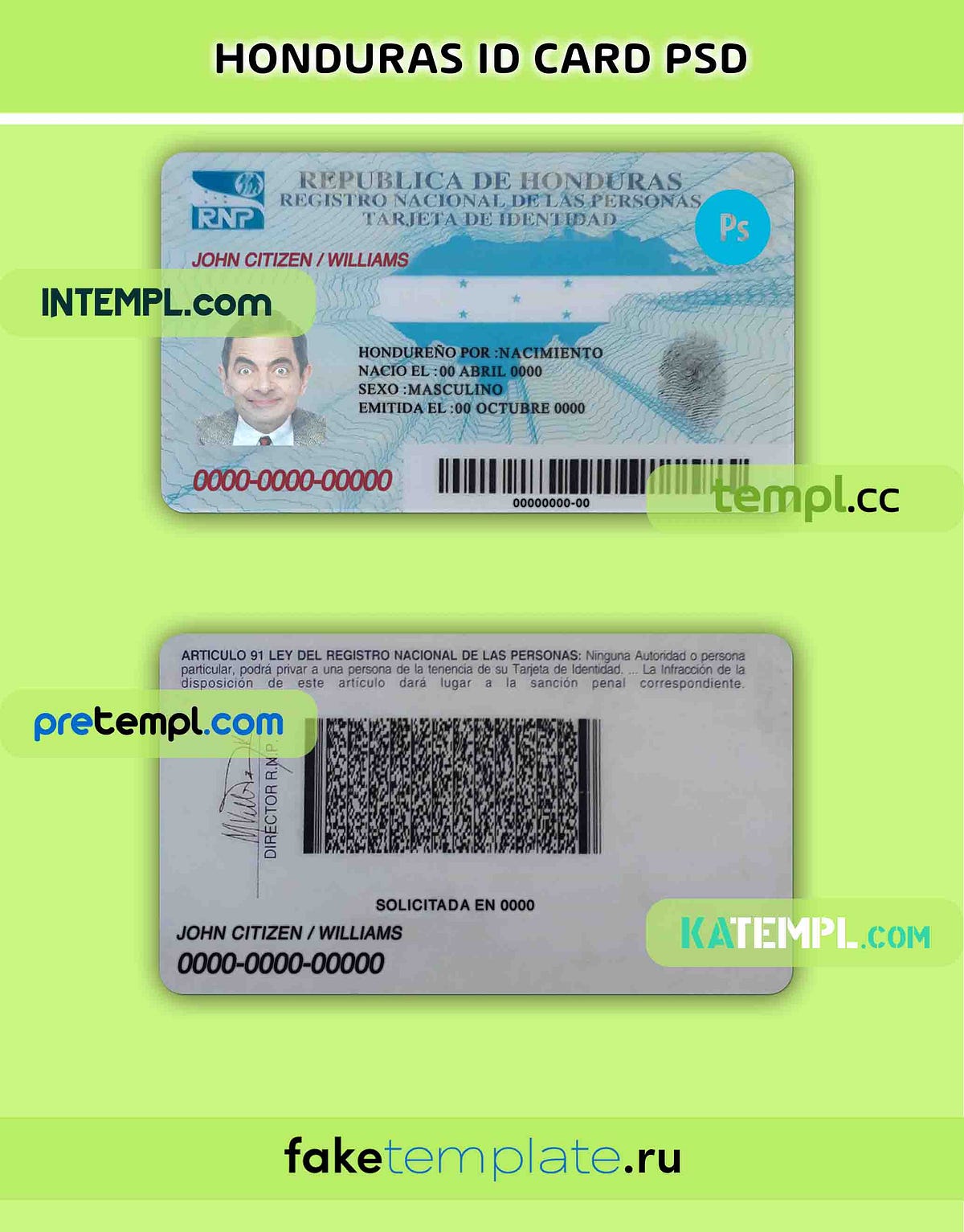 Honduras identity card PSD template, with fonts | by Shotempl | Mar ...