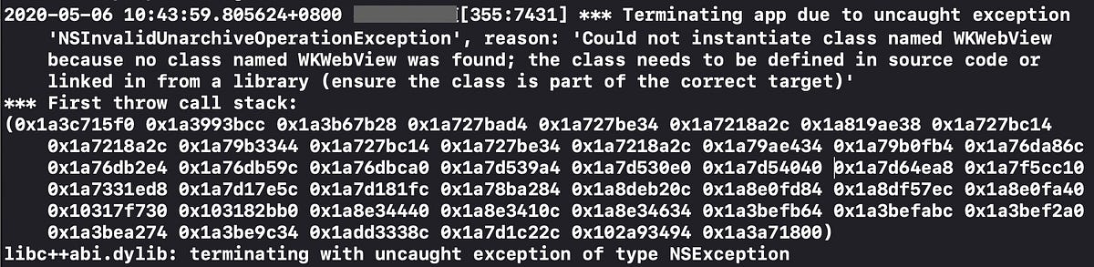 Could Not Instantiate Class Named Wkwebview Because No Class Named Wkwebview Was Found The