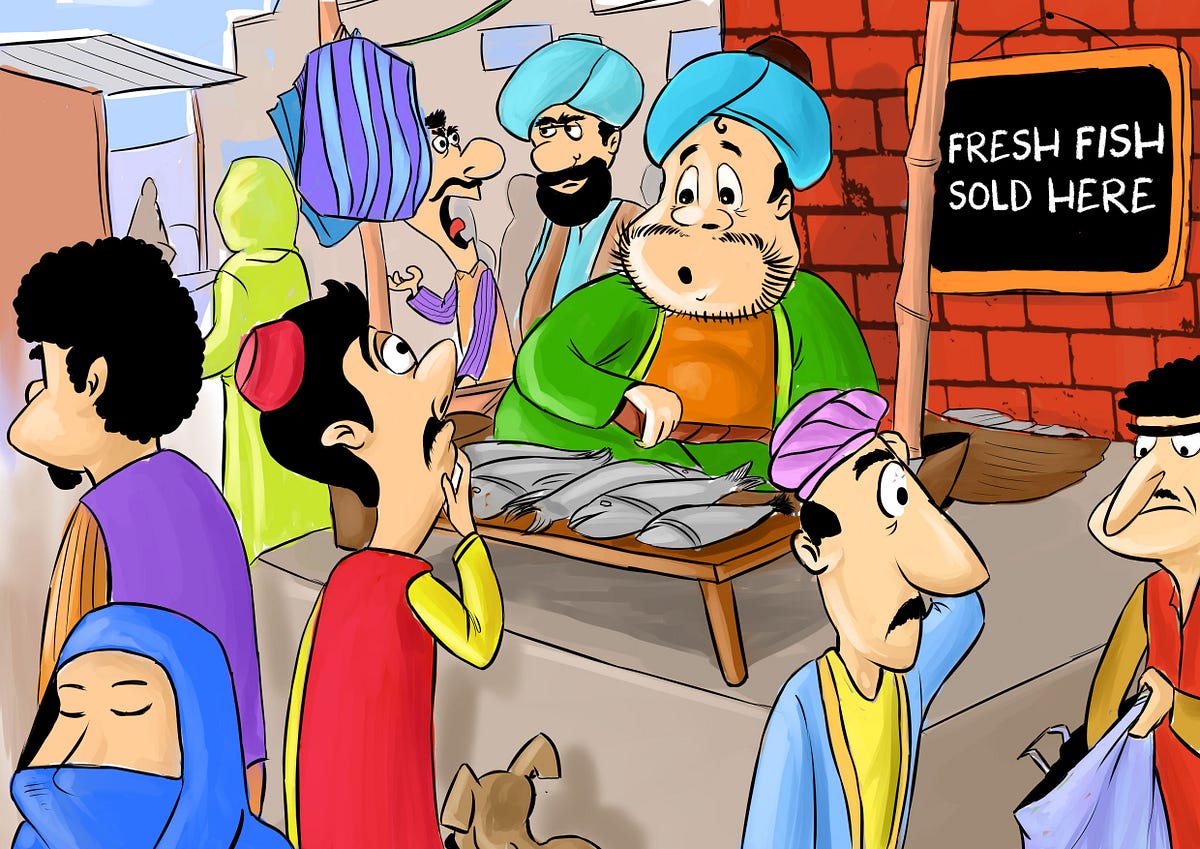 Fresh fish sold here. Nasruddin Hodja opened a shop to sell… | by Katha ...