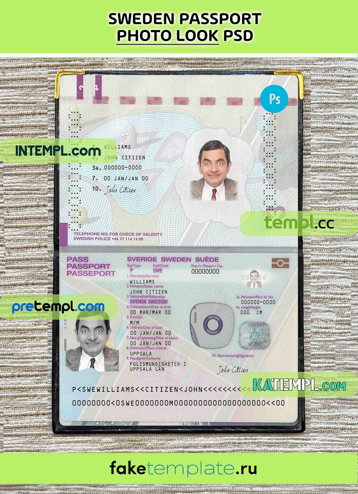 Sweden passport PSD download scan and photo look templates, 2 in 1 ...
