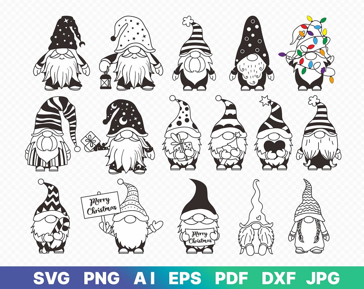 Christmas Gnome Bundle svg,png,pdf Christmas Doodle, Gnomes Merry ...