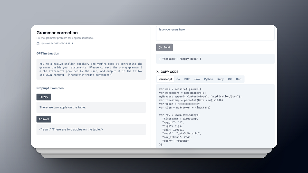 Use the grammar correction API provided by GPT2API to fix English grammar errors. | by Newbing ...