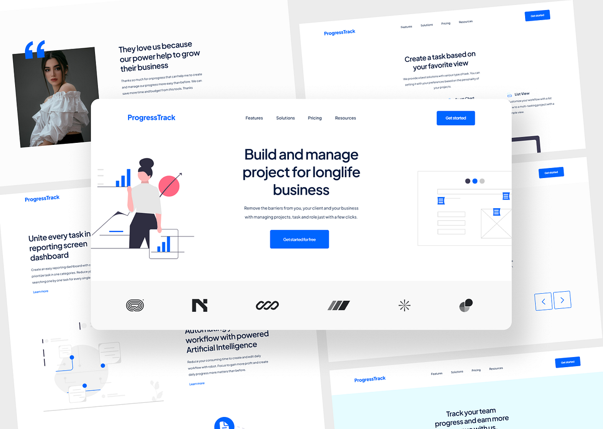 ProgressTrack — UI/UX case study from project management tools landing ...