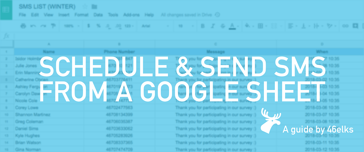 Schedule Sending SMS from Google Sheet | by 46elks | 46 thoughts | Medium