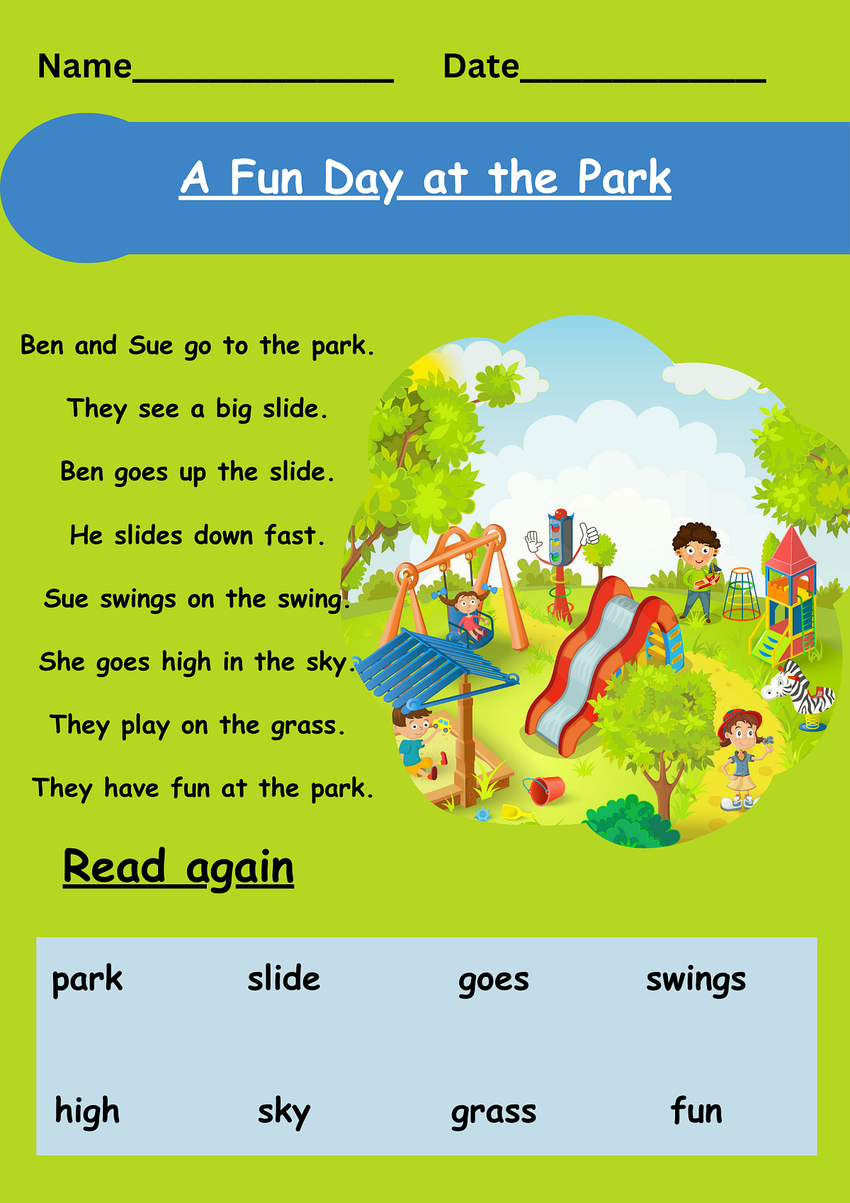 Reading Comprehension Passage for Kindergarten Level A ( Basic Level ...