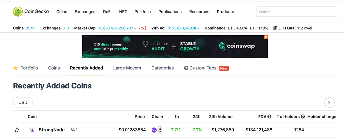 CoinMarketCap, TGE on QuickSwap, and now $SNE is on CoinGecko! - StrongNode - Medium