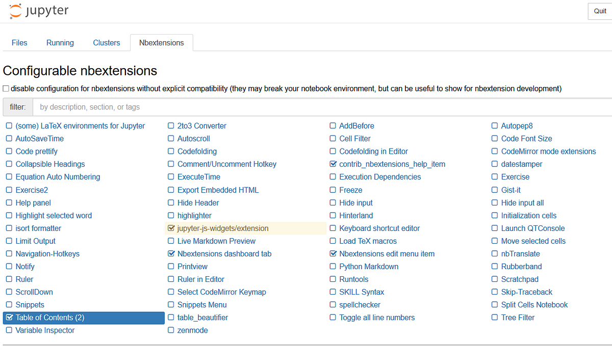 Jupyter Notebook 目錄. 安裝 jupyter_contrib_nbextensions，開啟… | by PoHan Lin | Medium