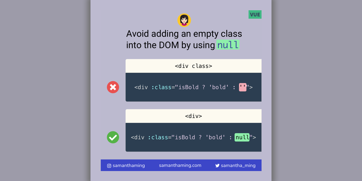 How to avoid empty class in Vue with null | by Samantha Ming | Vue.js ... How to avoid empty class in Vue with null | by Samantha Ming | Vue.js ...