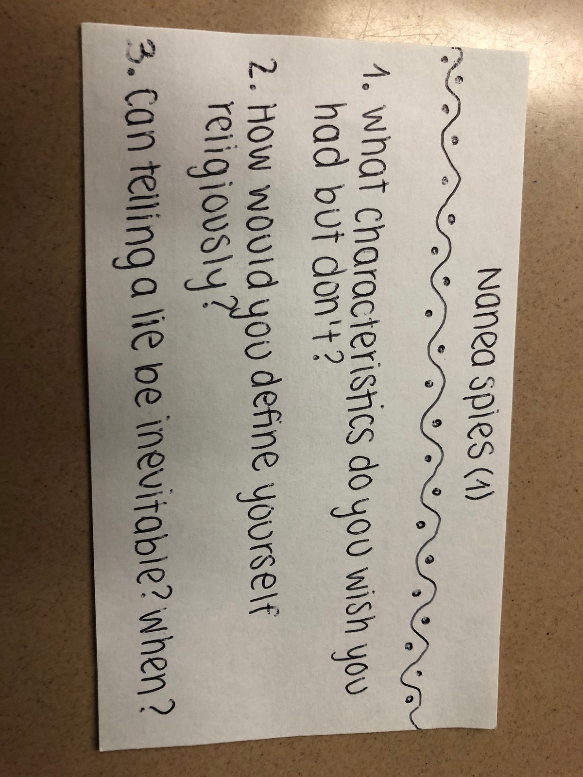 Nanea Spies card response Journal | by Kaze Nakamura | Medium