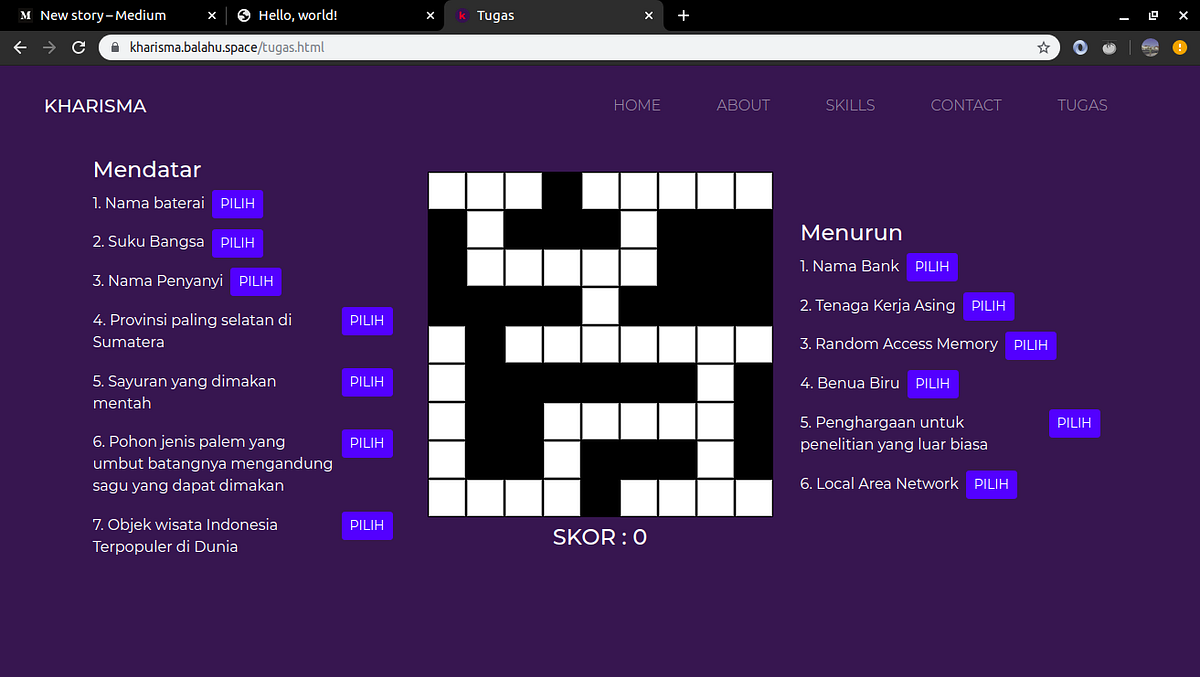 Membuat Teka Teki Silang (TTS) sederhana dengan HTML CSS dan JavaScript | by Kharisma Rizqi ...