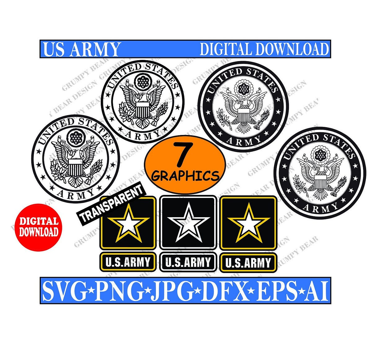 US Army Logo Crest x 7 Graphics, Sharpest Stars, Svg Png Jpg Png Dfx ...