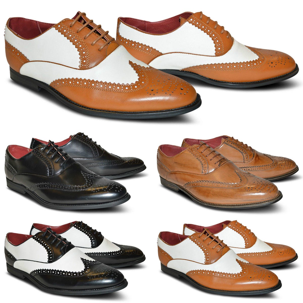 Mens Two Tone Brogues Wedding Dress Wingtip Oxford Lace Up Formal Shoes ...