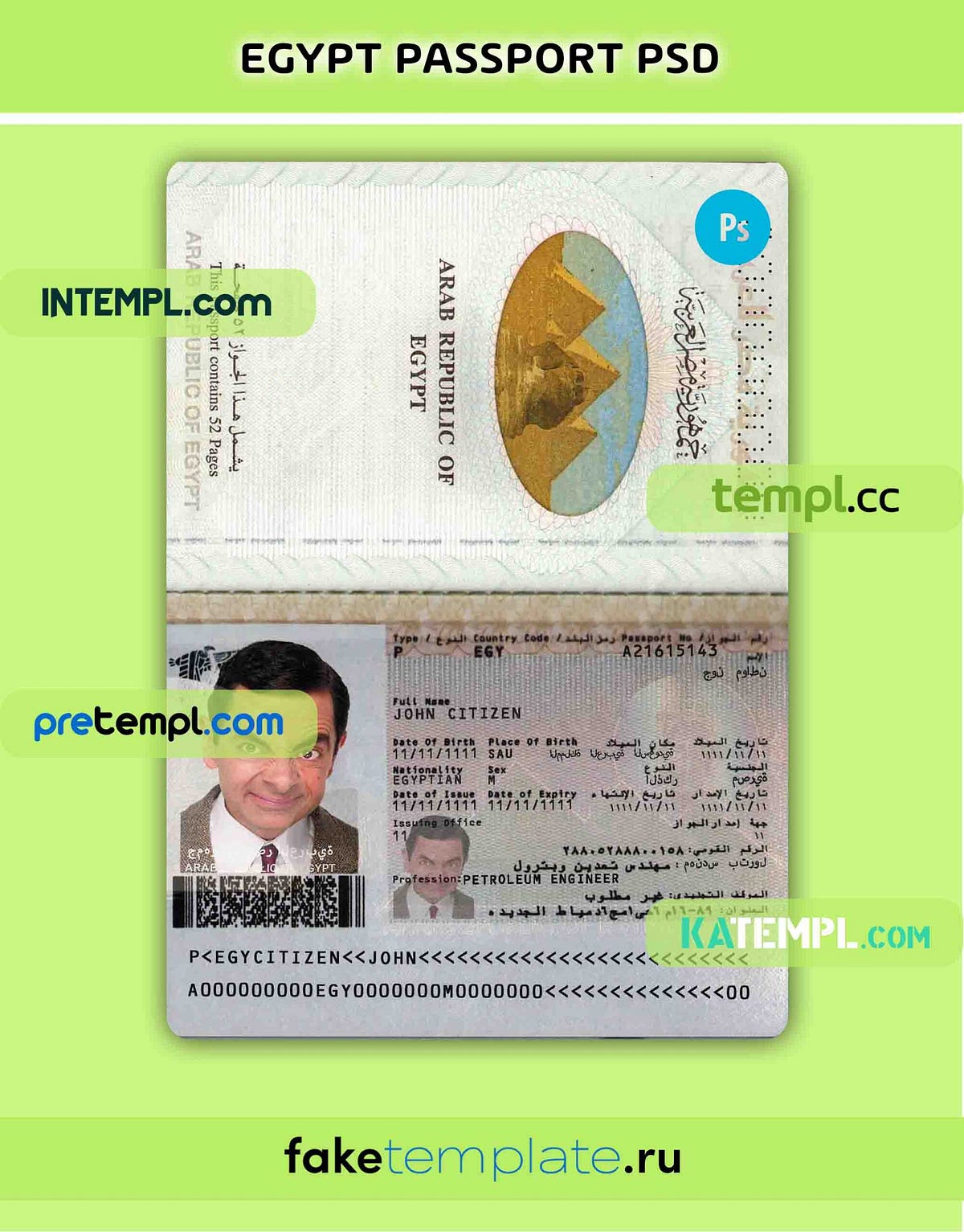 Egypt passport PSD download template - Intempl Passport - Medium