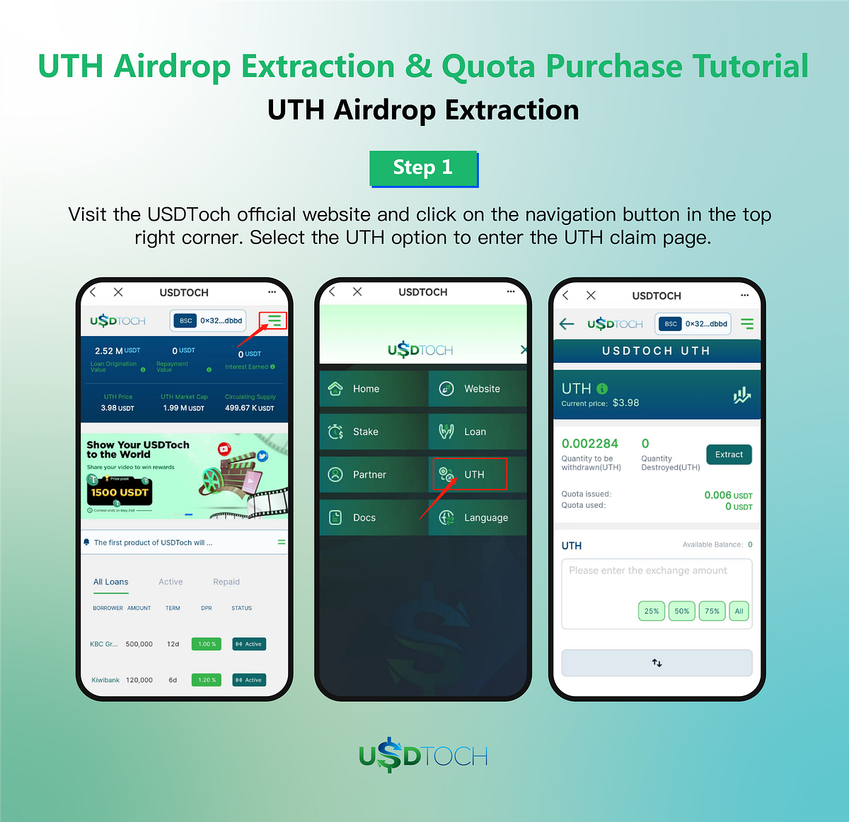 UTH Airdrop Extraction & Quota Purchase & Sell UTH Tutorial - USDTOCH - Medium