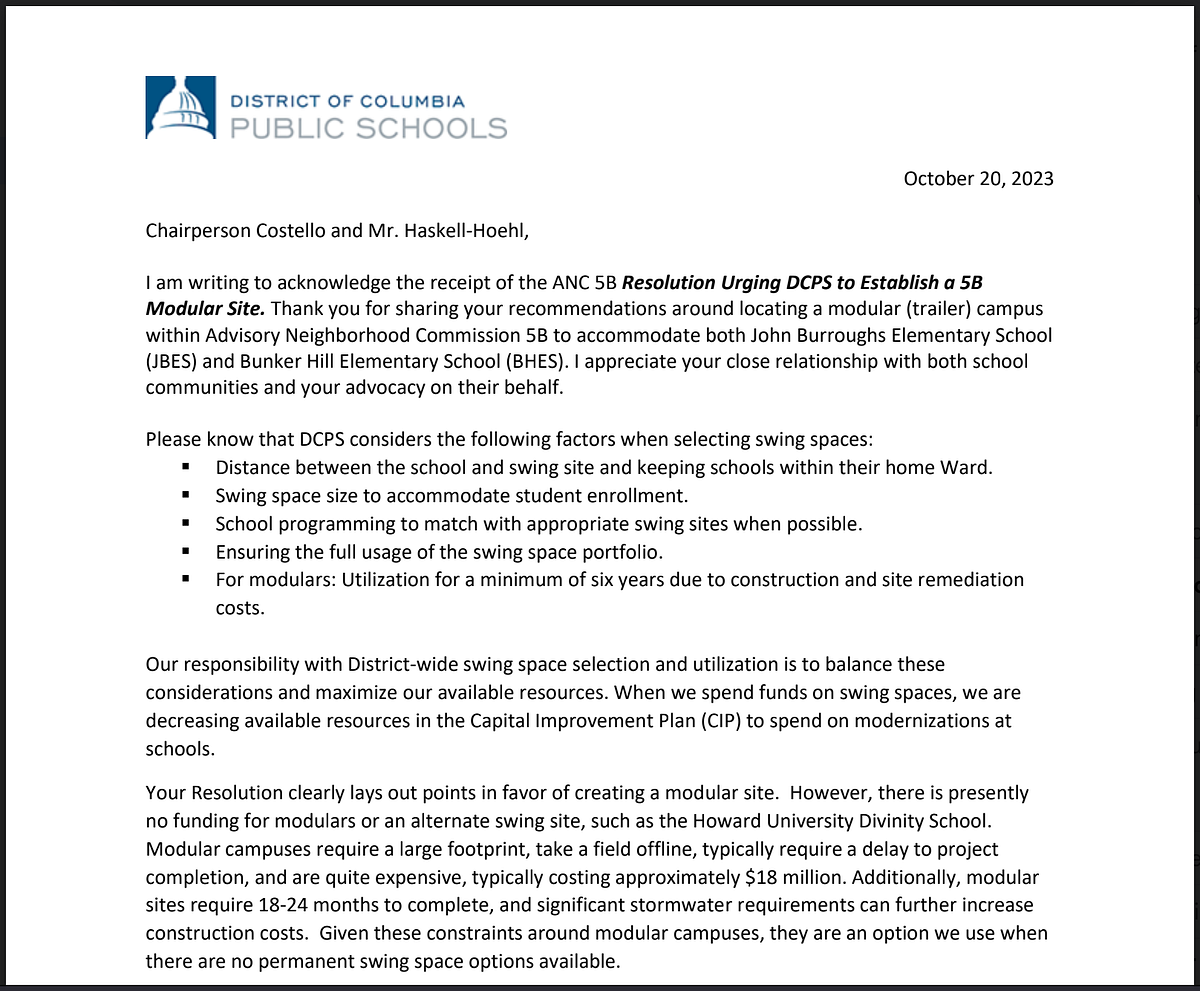 Swing Space Update: ANC Action and DCPS Response | by John Burroughs ...