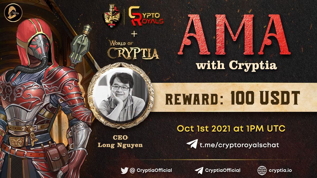 Cryptia AMA recap. Date : 1st oct 2021 at 1pm UTC Hosted… | by ...