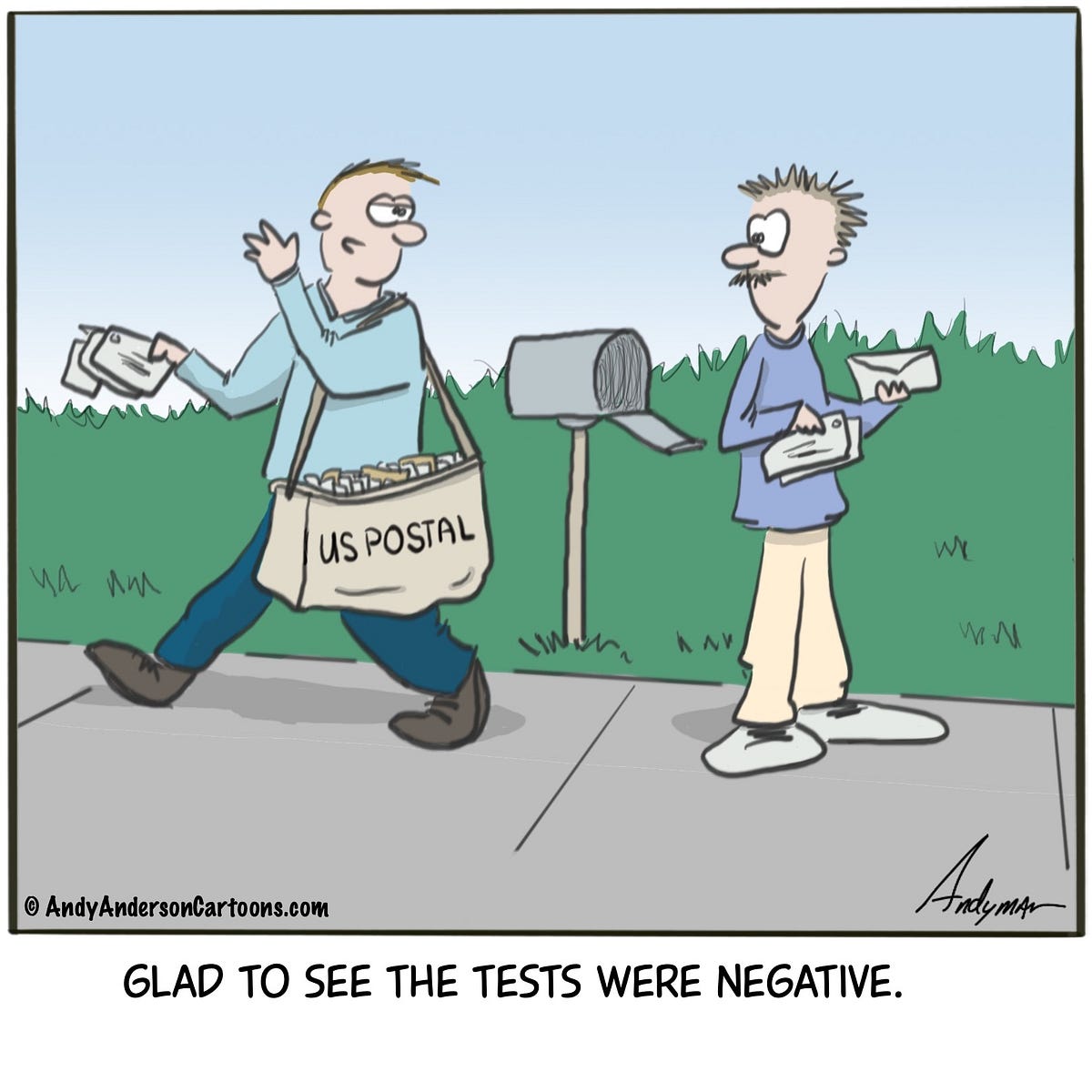 Mail cartoon about tests by Andy Anderson | Andy Anderson Cartoons