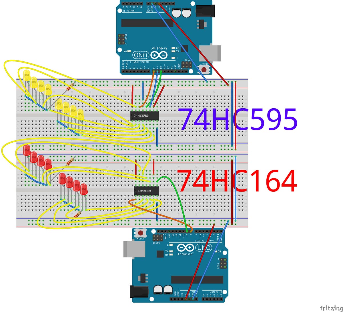 Shift Registers Types: 74HC595 & 74HC164 | by J3 | Jungletronics | Medium