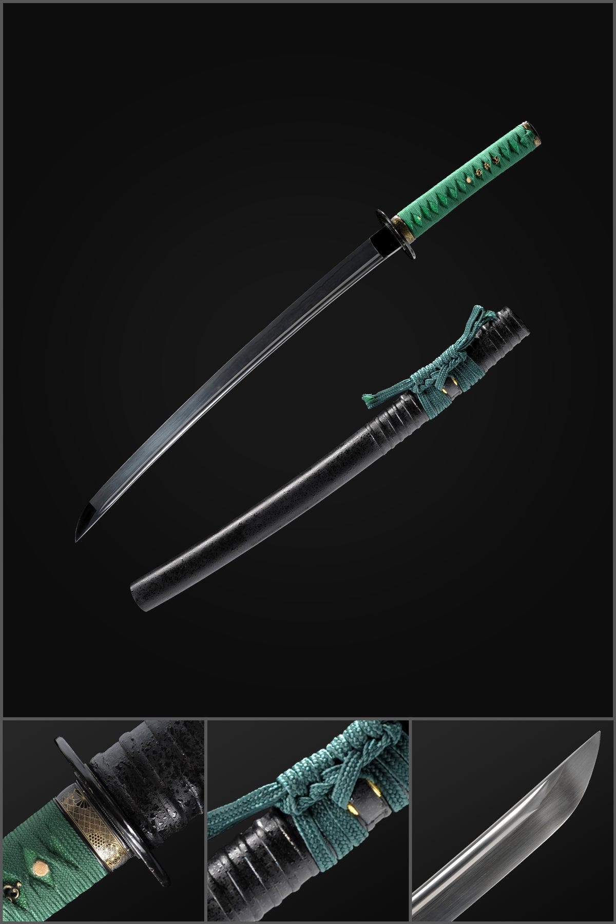 Handmade Japanese Samurai Wakizashi Sword Folded Steel Black Blade Full ...
