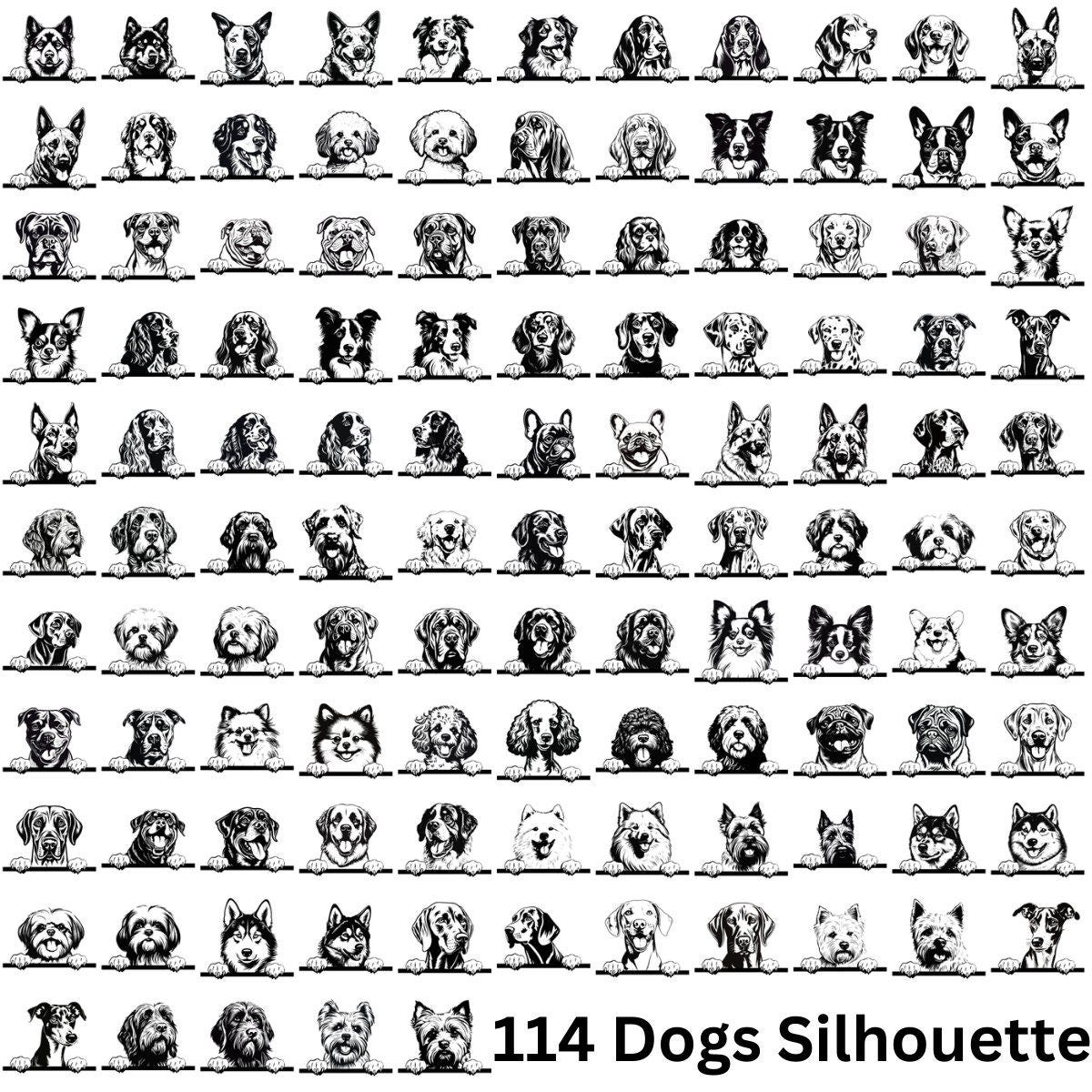 114 Dogs Peeking Silhouette SVG PNG Mega Pack | Dog Breed Silhouette ...