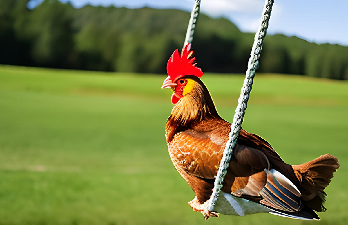 Rooster on a Swing - The Daily Cuppa - Medium