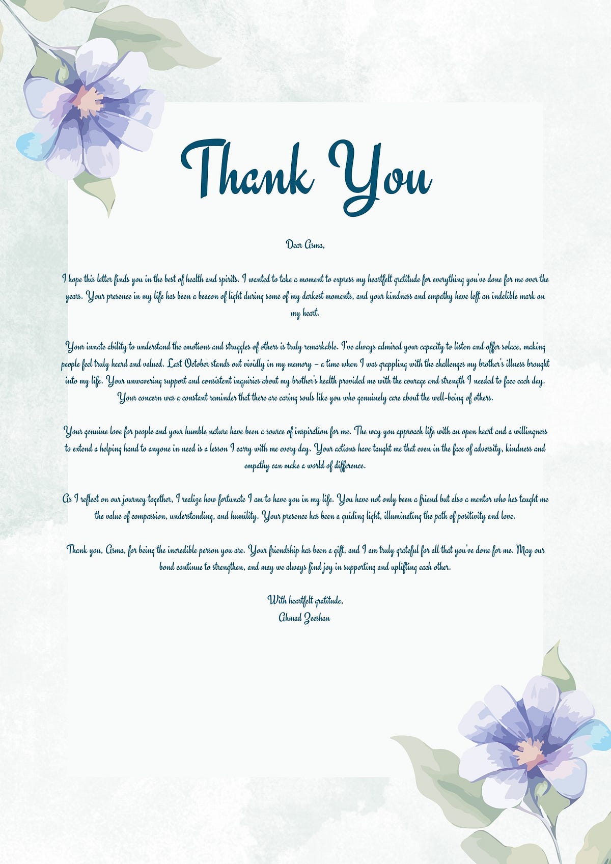 Title: “A Heartfelt Letter of Gratitude: Reflecting on the Power of ...