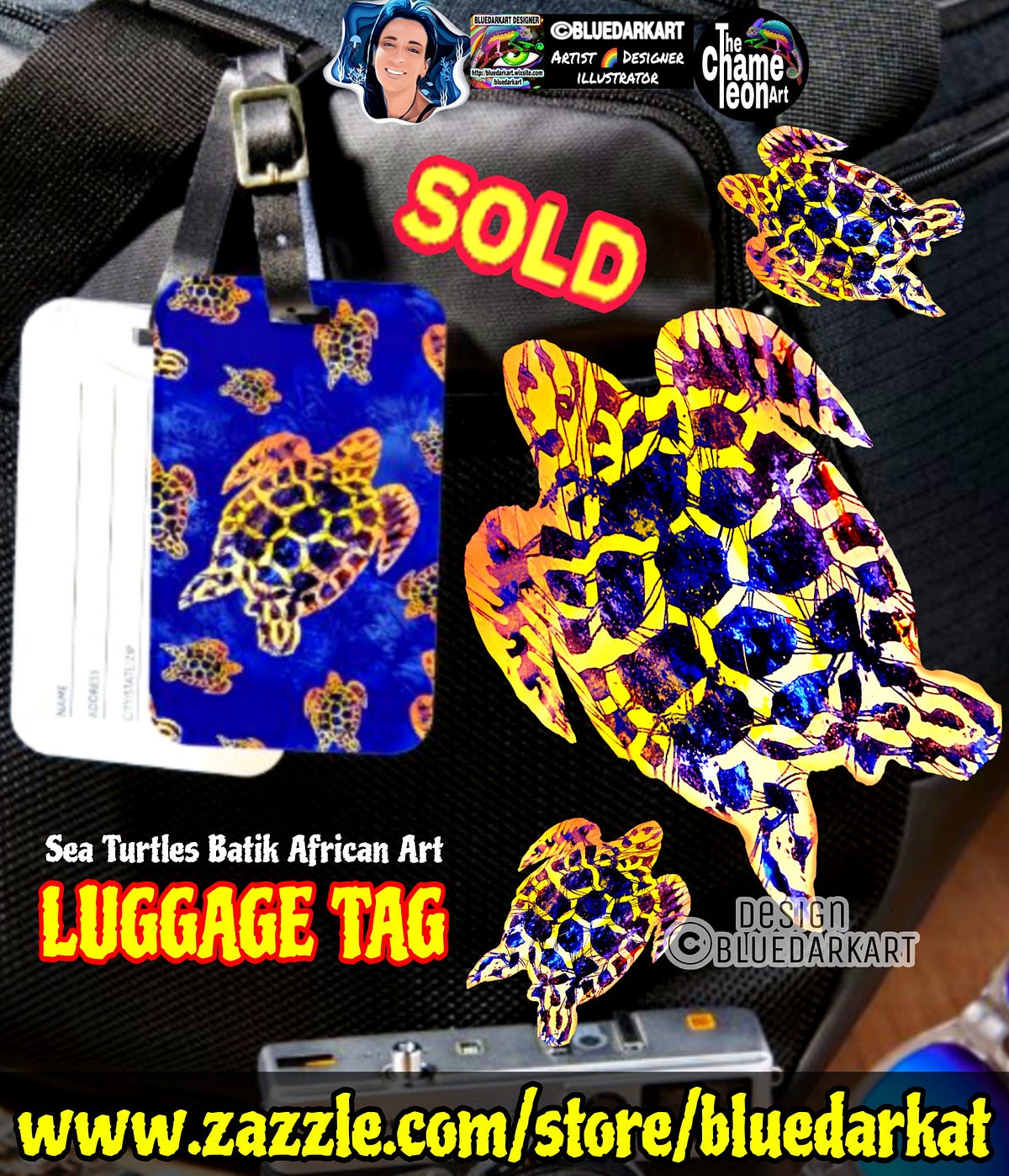 SOLD! Thanks 🐢 #Sea #Turtles #Batik #African #Art #luggage #tag 🐢 # ...