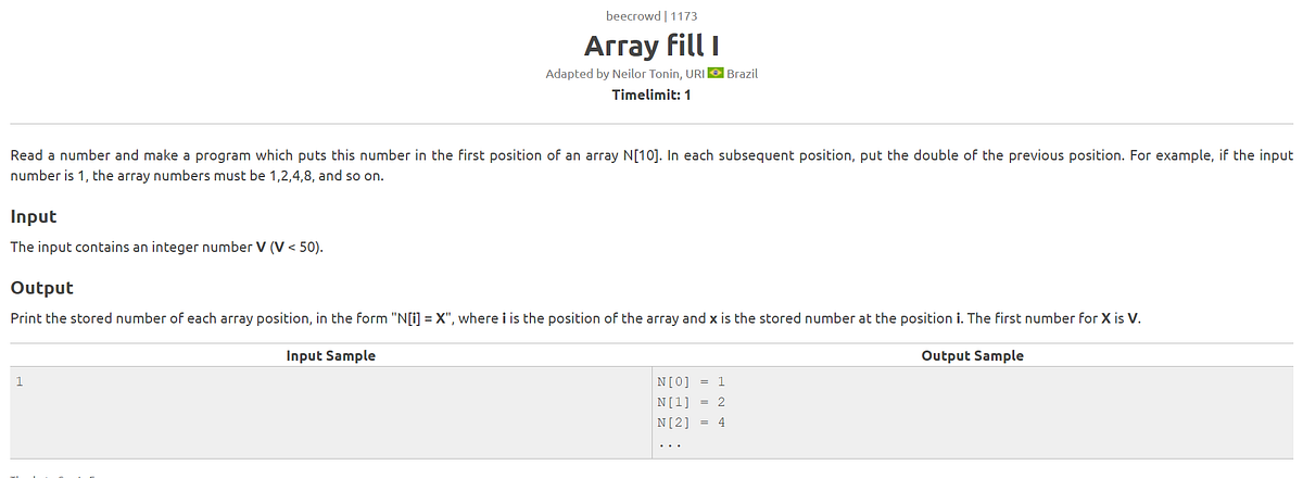 beecrowd 1173 Array fill I Solution in C++ - Eya J. Haque - Medium