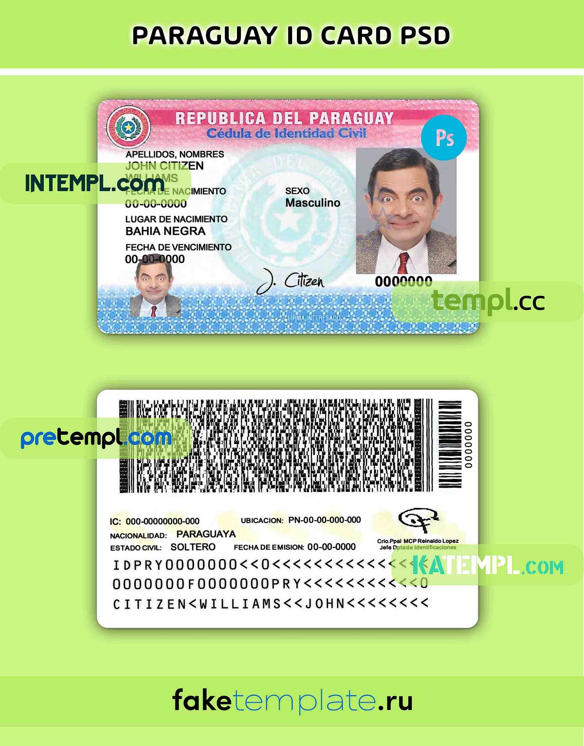Paraguay Id Card Psd Template Completely Editable By Shotempl Dec