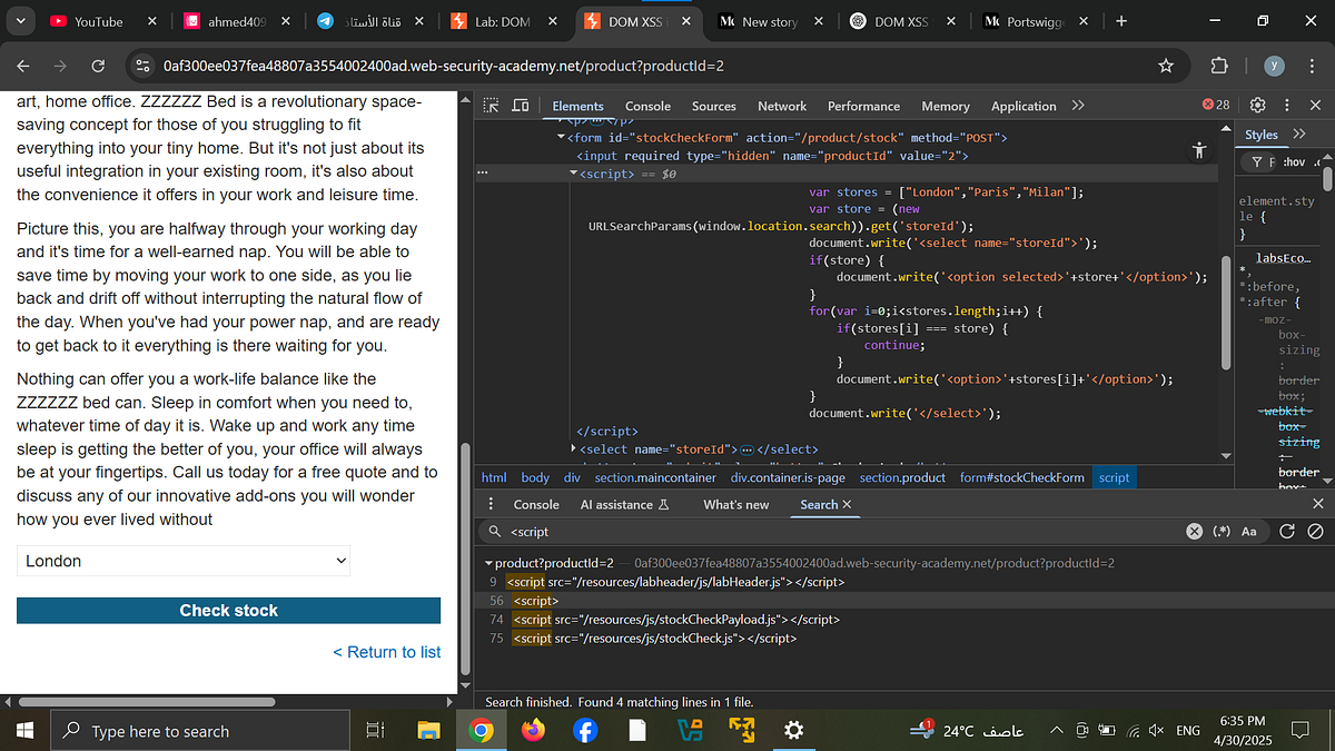 Portswigger Lab: DOM XSS in document.write sink using source location.search inside a select ...