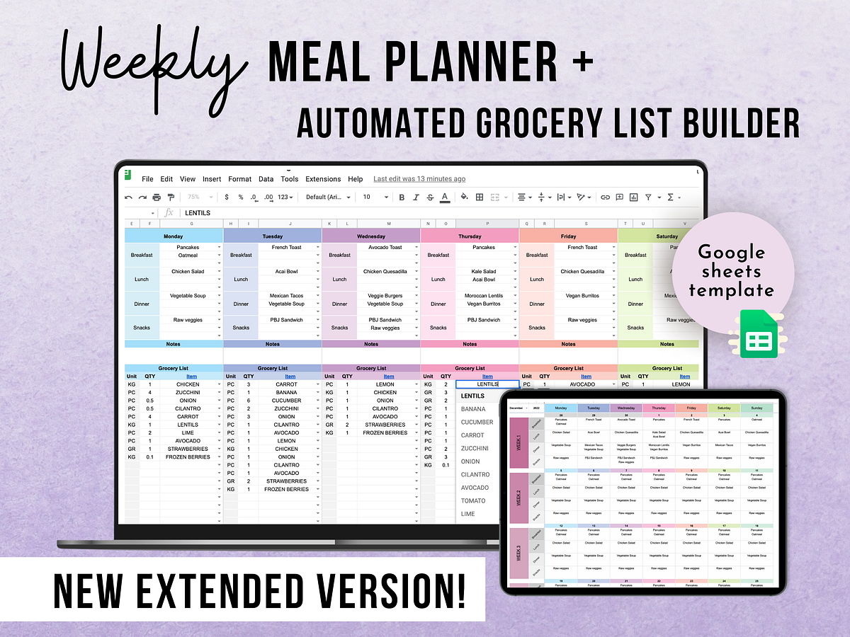 Meal Planner and Automated Grocery List Builder — Google Sheets | by ...