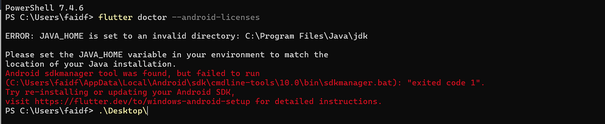Flutter : ERROR: JAVA_HOME is set to an invalid directory | by Mohamad Faid Fadjri | Medium