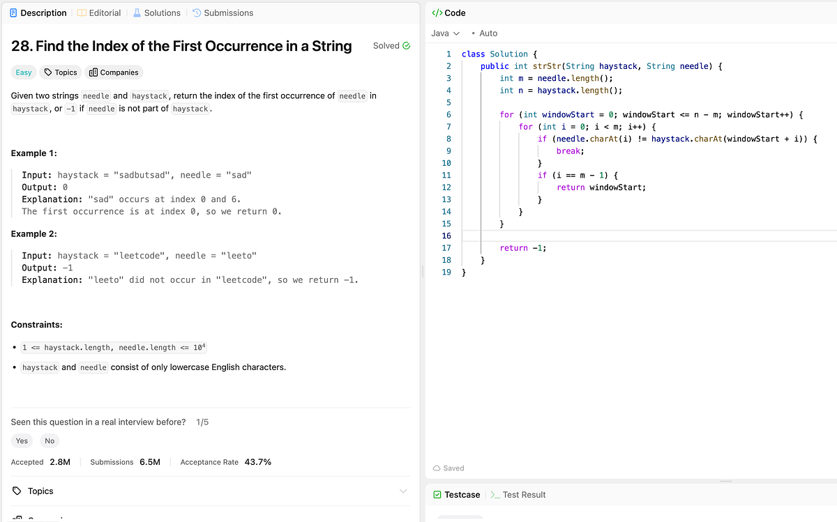 Leetcode — Find the Index of the First Occurrence in a String - Martin Dai - Medium