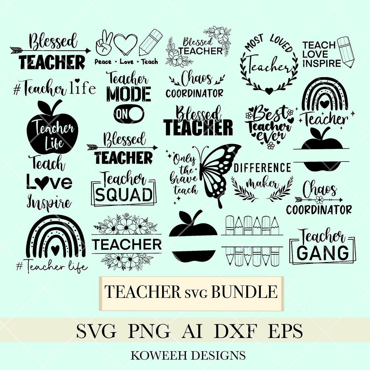 TEACHER SVG Bundle, Teacher SVG Files For Cricut, Teach love inspire ...