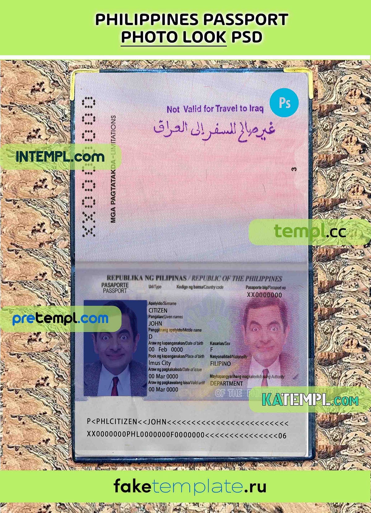 Philippines passport PSD download scan and photo look templates, 2 in 1 ...