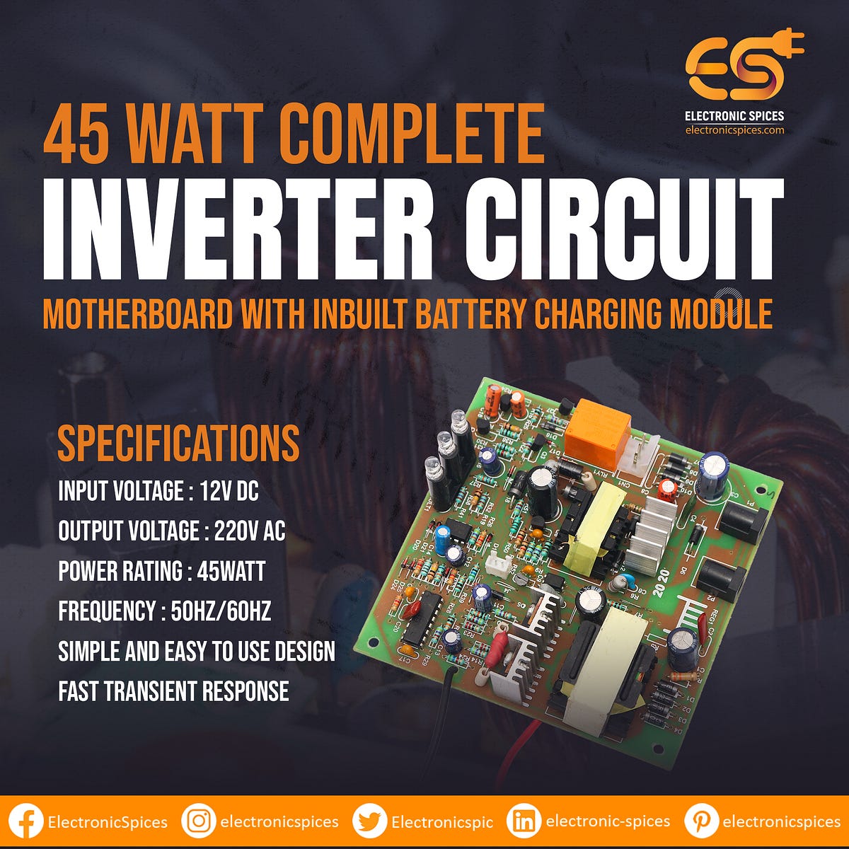 45 watt complete inverter circuit motherboard with inbuilt battery ...