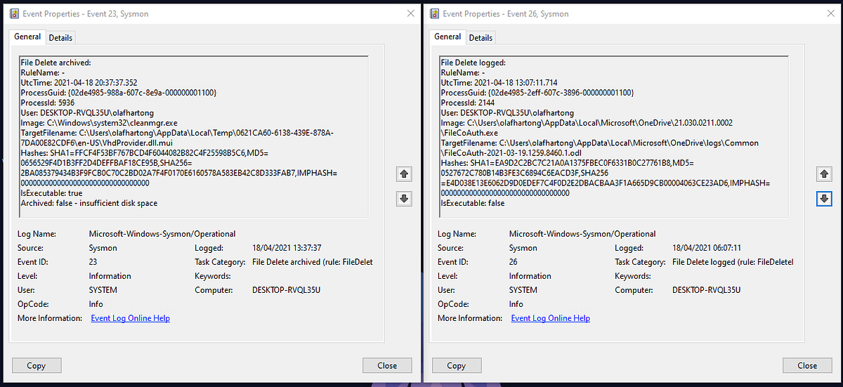 Sysmon 13.10 — FileDeleteDetected | by Olaf Hartong | FalconForce | Medium