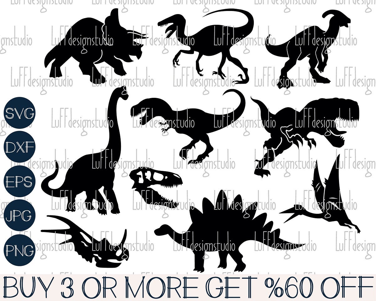 Dinosaur SVG Bundle, Dino SVG, Dinos Clipart, Trex, Raptor, Png, Dxf ...
