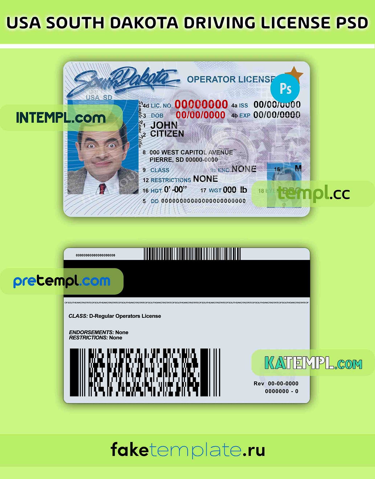 USA South Dakota driving license PSD download template | by Intempl ...