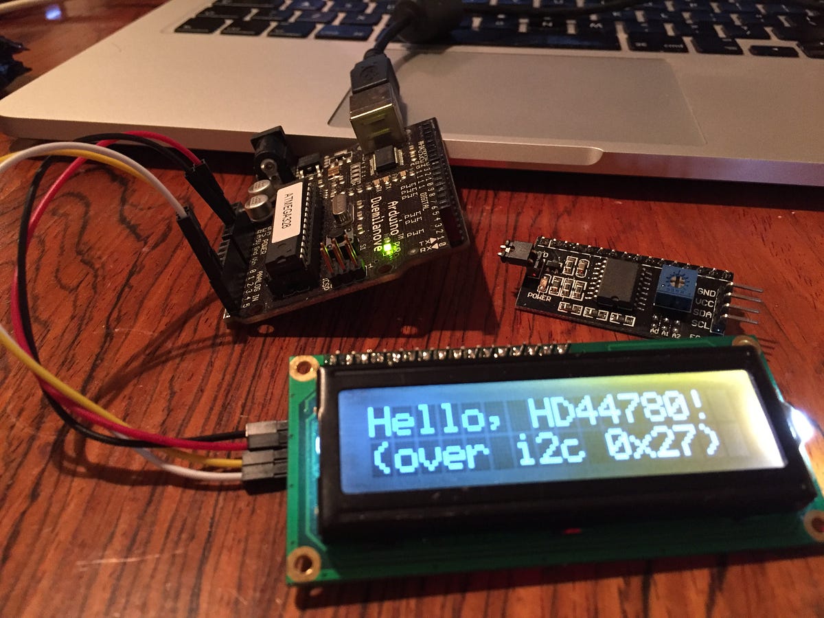 Arduino + cheap i2c LCD Backpack. You bought one of these boards and ...