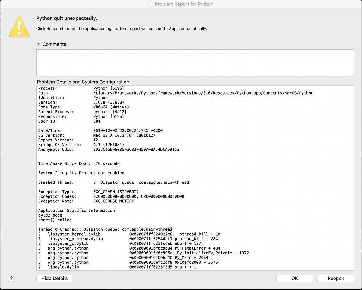 Fix PyCharm: Python quit unexpectedly | by Rodrigo Silveira | Medium