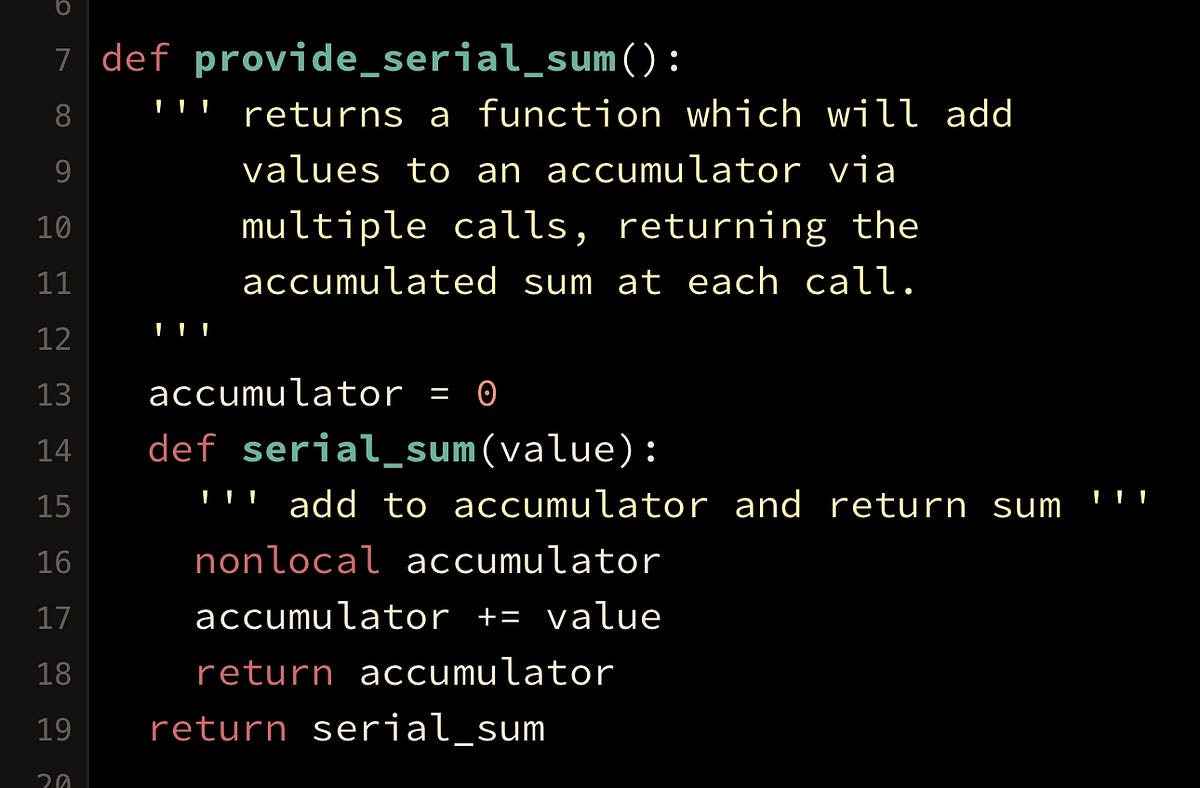 Summing It All Up…. Implementing a closure in Python. | by Robert Nix ...