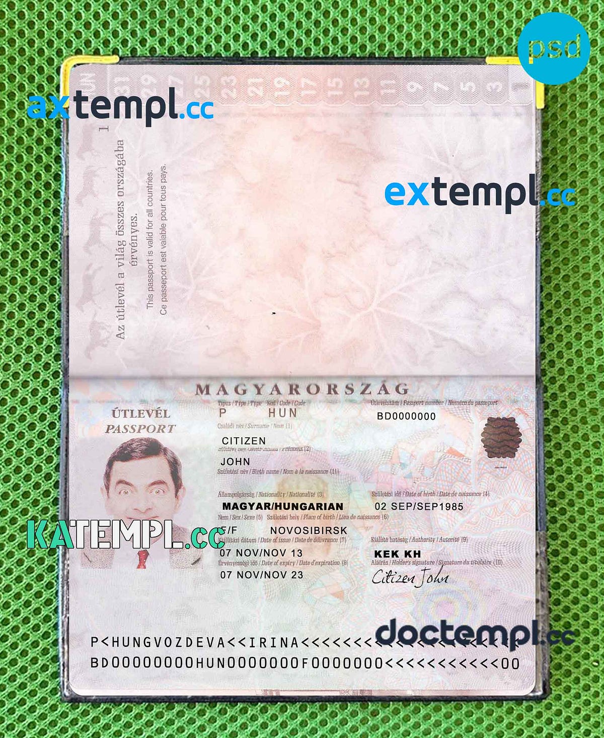 sample Hungary passport editable PSD files, scan and photo look ...