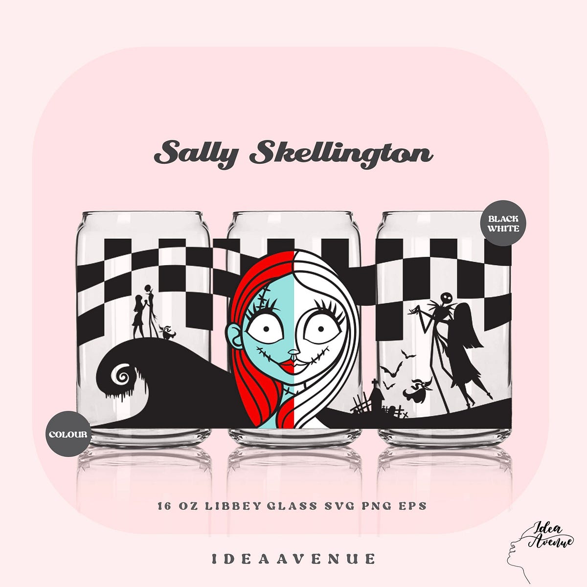 Checkered Sally Face 16 oz Can Glass Svg, Jack- Sally Skellington Skull ...