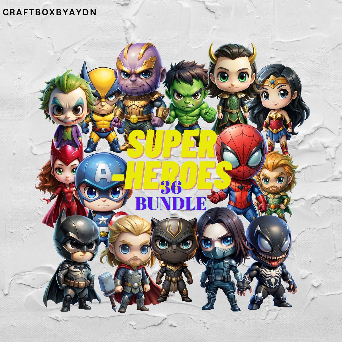 Superheroes ClipArt Bundle, 36 Cute Characters, High Resolution Digital ...