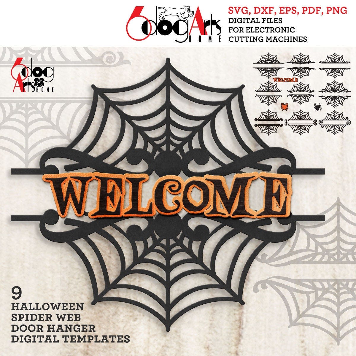 9 Halloween Spider Web Door Hanger SVG DXF Templates for GlowForge ...